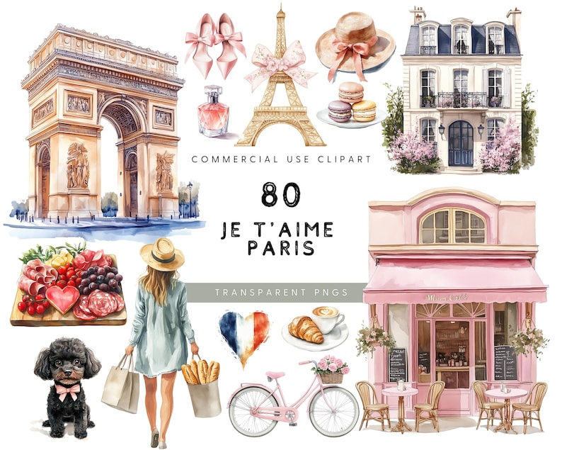 Watercolor Paris Clipart, Eiffel Tower Clipart, French Cafe Clipart ...