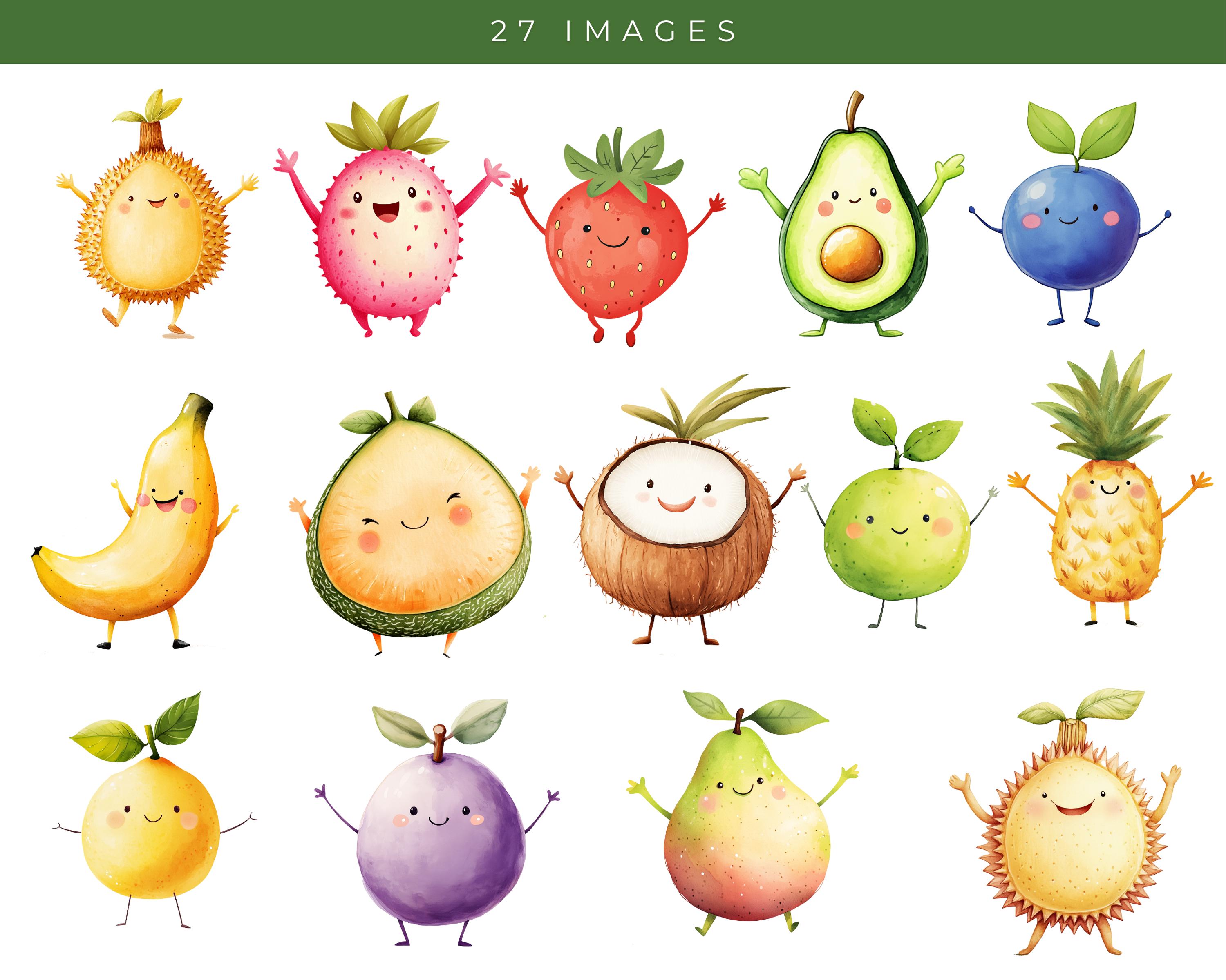Kawaii Fruit Clipart, Kawaii Fruit PNG, Happy Fruit, Cute Fruits ...