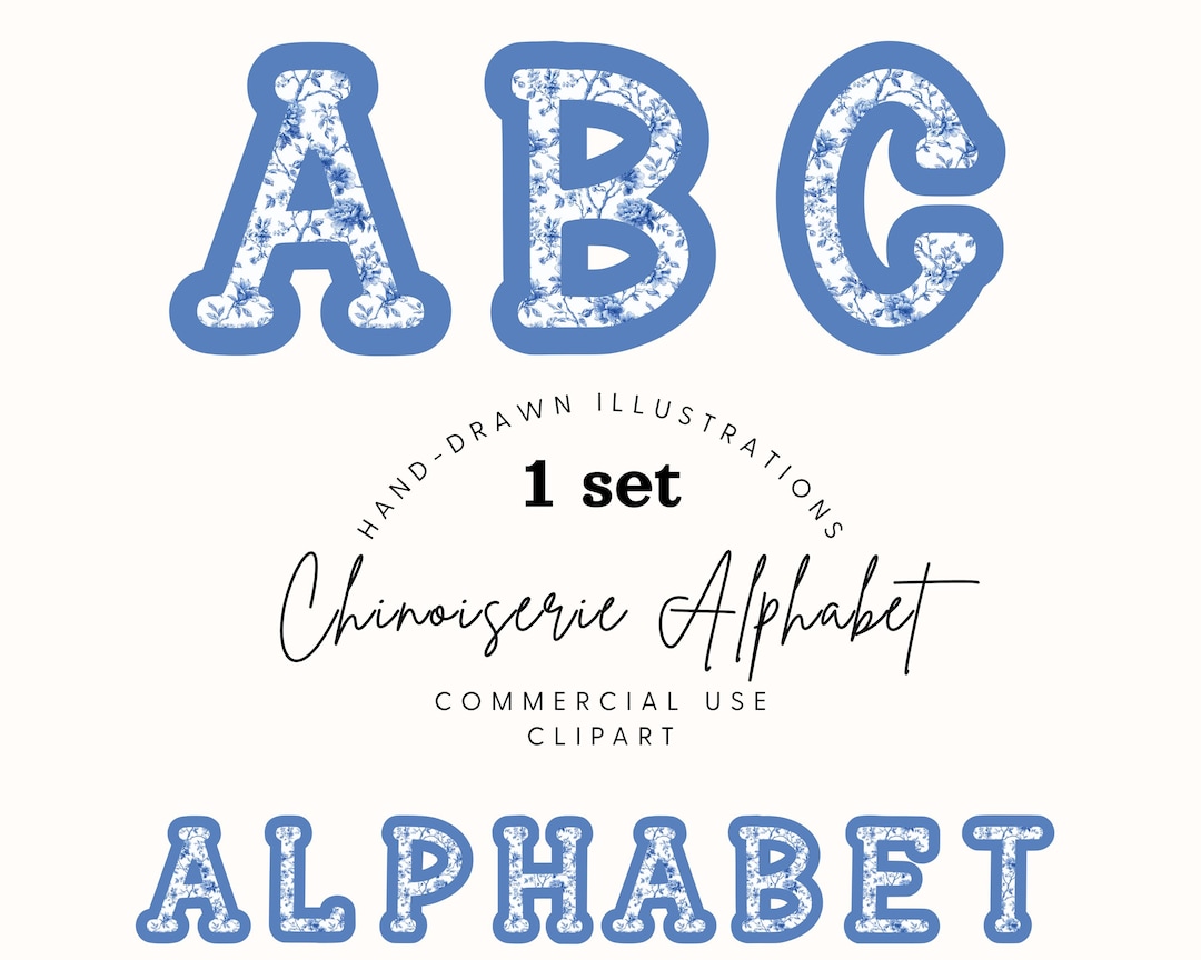 Blue Chinoiserie Clipart, Clipart Alphabet Chinoiserie Flower, Pastel ...