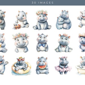 Watercolor Baby Hippo Clipart: Nursery PNG Graphics (commercial Use) - Etsy