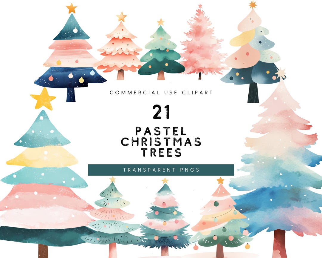 Watercolor Christmas Trees Clipart, Pastel Christmas Trees PNG, Holiday ...