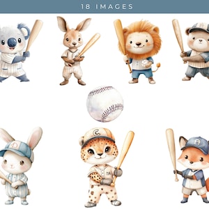 Baseball Animals Clipart, Watercolor Cute Cartoon Sports Nursery, Cute ...