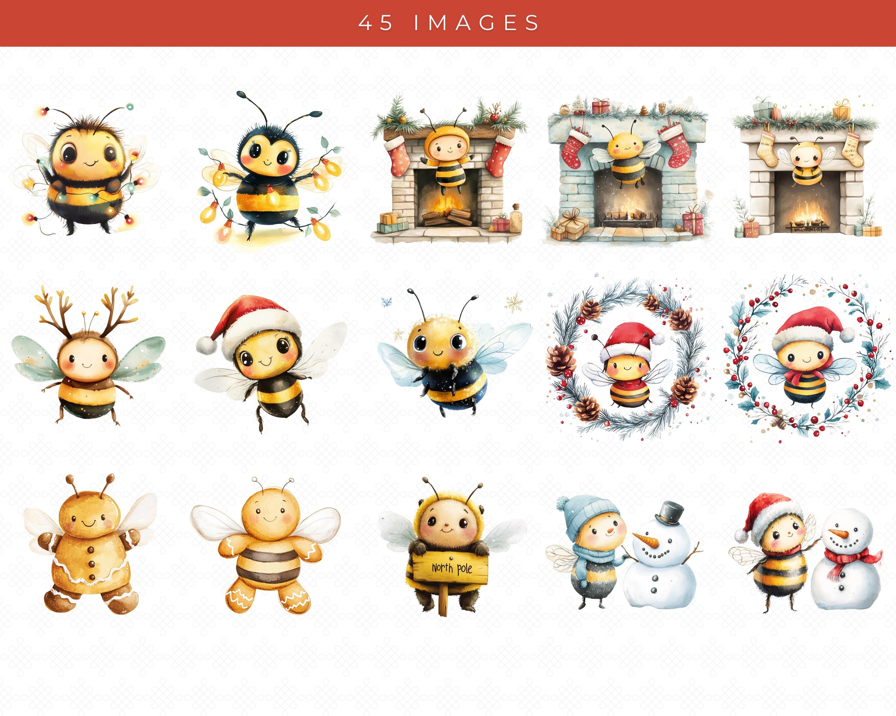 Christmas Bee Clipart, Watercolor Bee Clipart, Cute Bee Png, Cute ...
