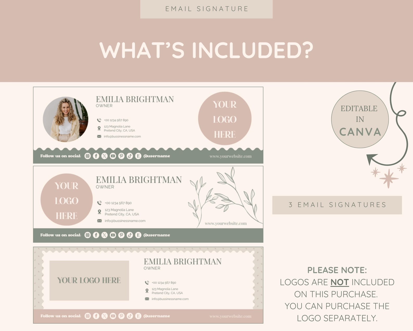 Boho Email Signature Templates: Editable Canva Design (digital Download ...