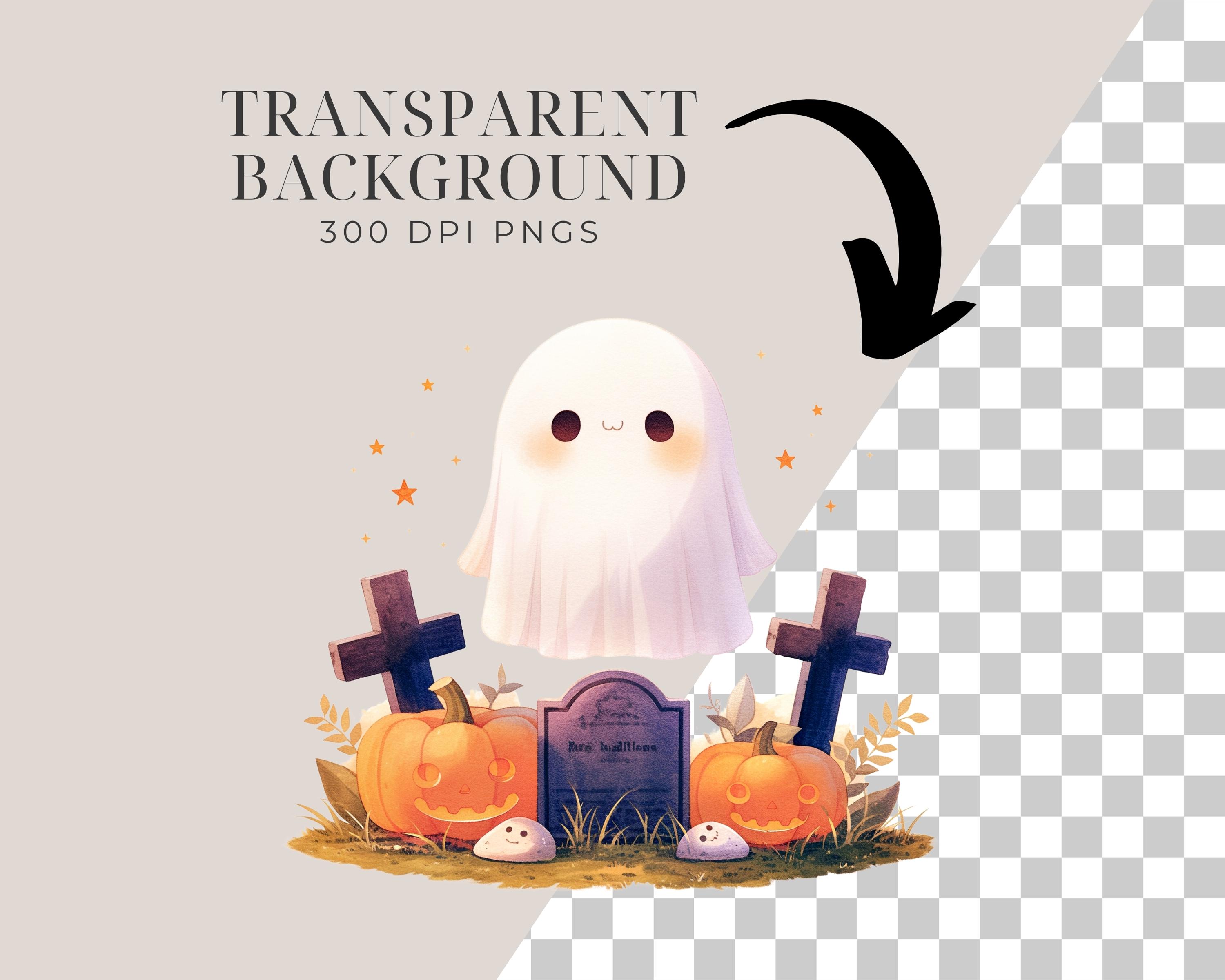 Halloween Ghosts Clipart, Cute Ghosts Clipart Set, PNG, Watercolor ...