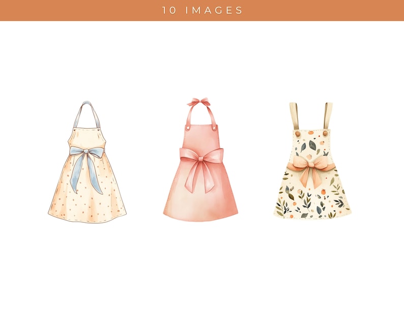 Watercolor Vintage Aprons Clipart, Womens Cute Apron Clipart, Bows ...