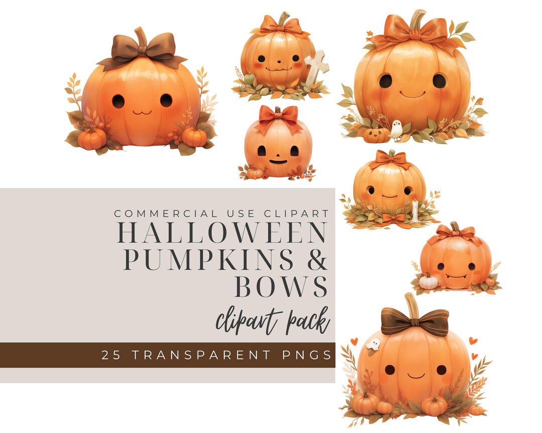 Coquette Pumpkins Clipart Bundle, Cute Pumpkins Clipart, PNG ...