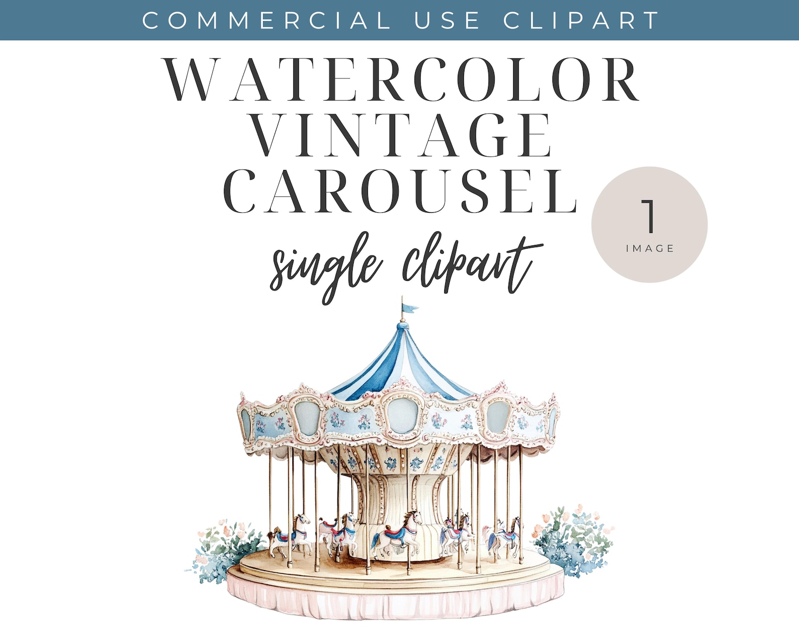 Watercolor Blue Carousel Clipart, Single Clipart, Instant Download ...