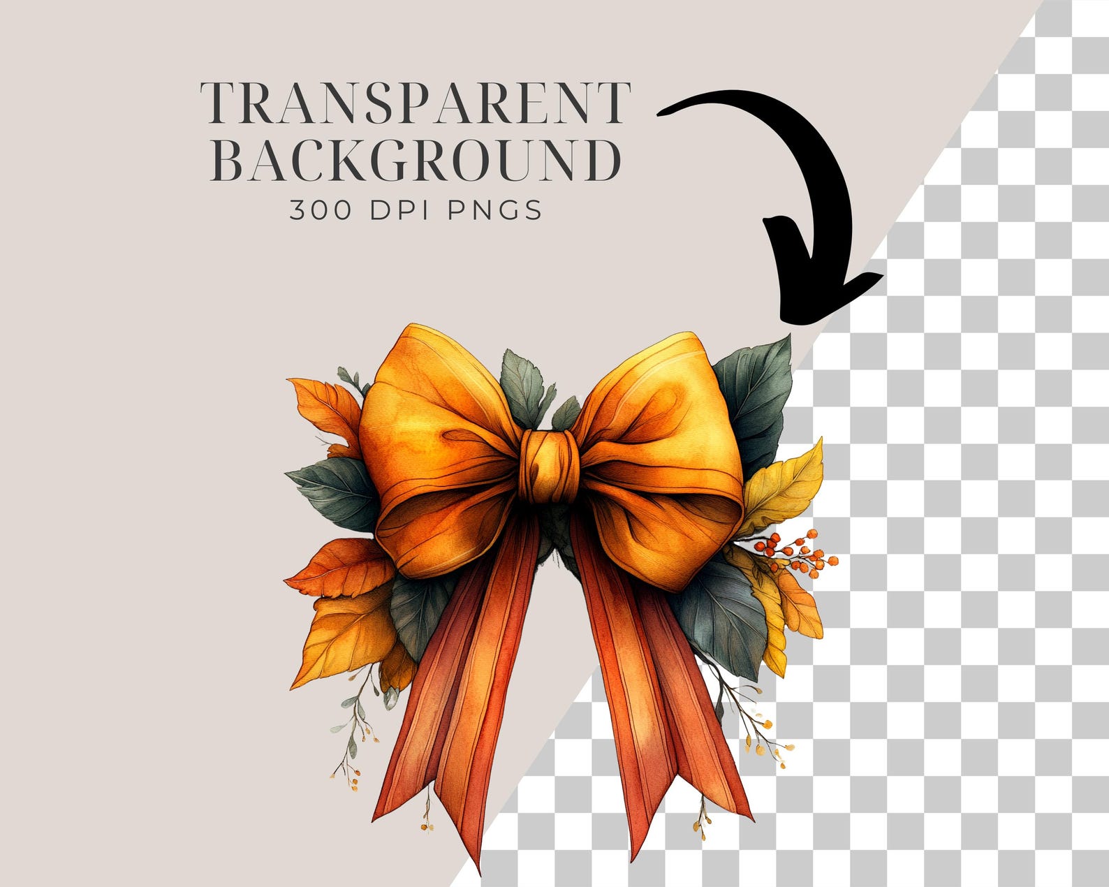 Watercolor Fall Bow Clipart: Coquette Autumn PNG Bundle (commercial Use ...