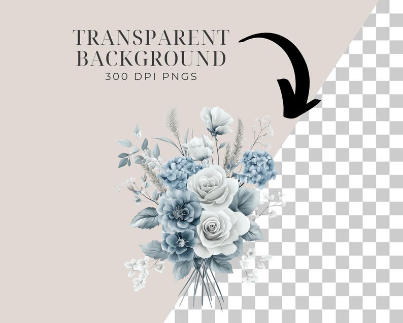 Watercolor Dusty Blue Floral Clipart: Peony Wedding Pngs (digital ...