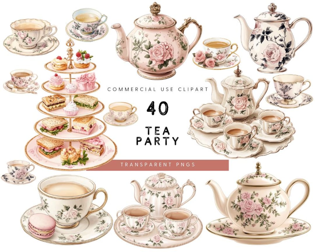 Watercolor Tea Party Clipart, Afternoon Tea Clipart, Watercolor Tea ...