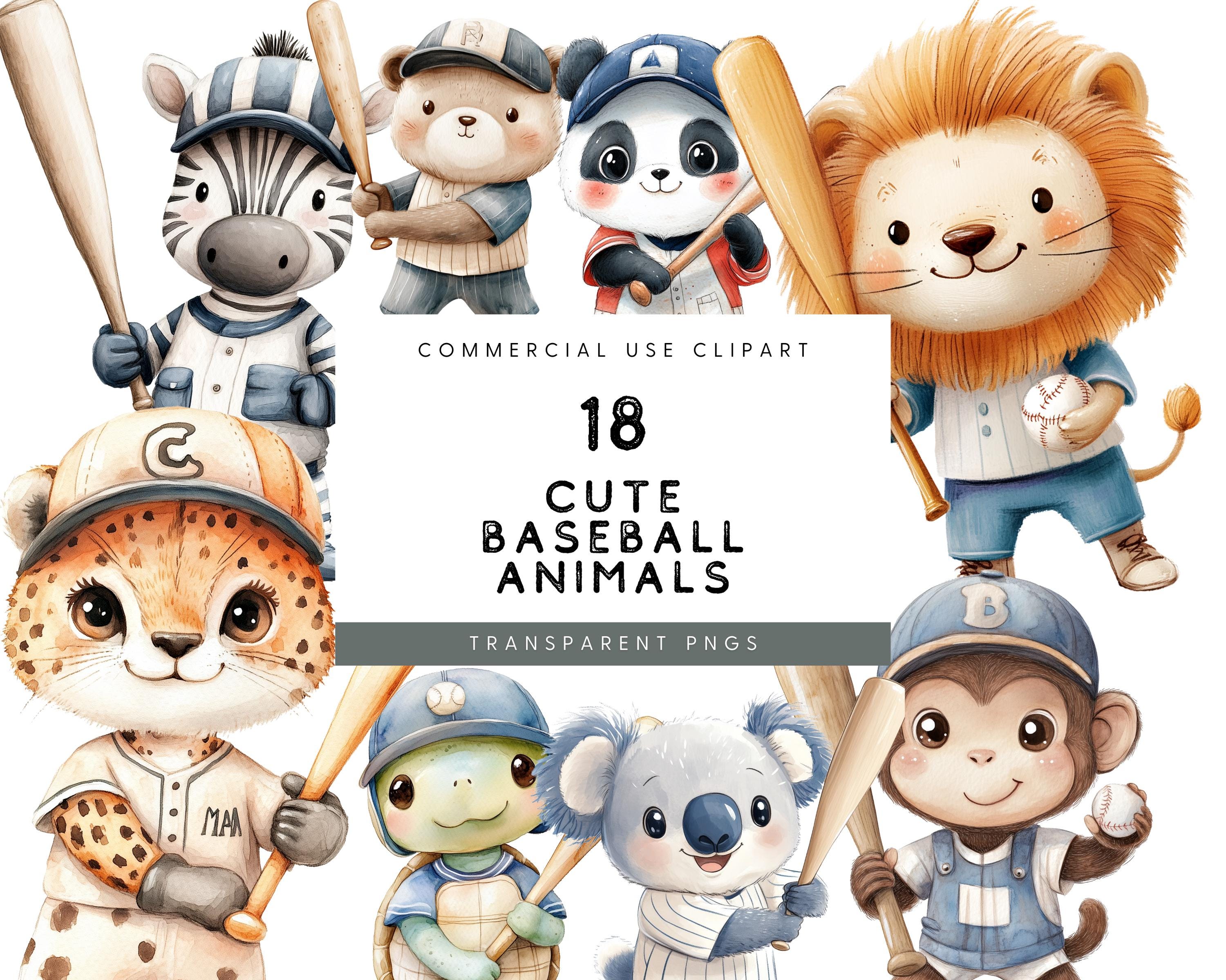 Baseball Animals Clipart, Watercolor Cute Cartoon Sports Nursery, Cute ...