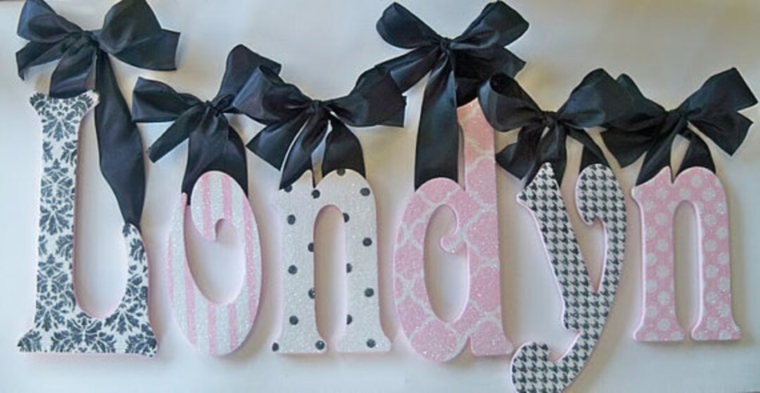 Pink and Black Wall Letters Nursery Decor Glitter Sparkle - Etsy