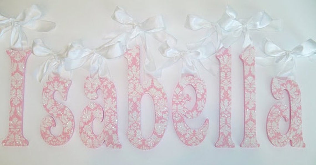 Diamond Sparkle Pink and White Damask Nursery Wall Letters - Etsy