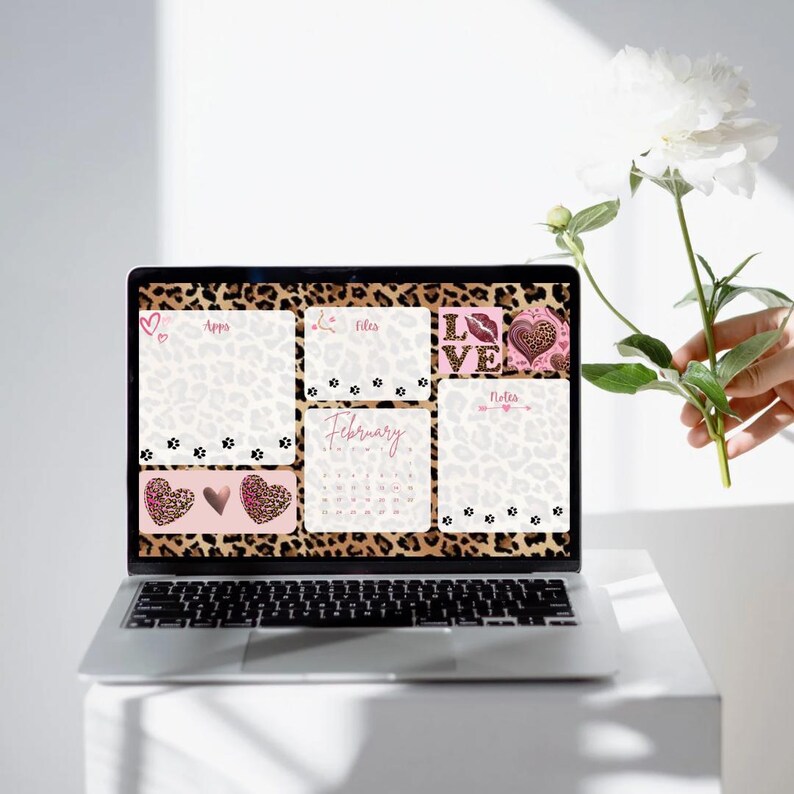 Chic Leopard Print Digital Desktop Organizer February 2025 Calendar ...