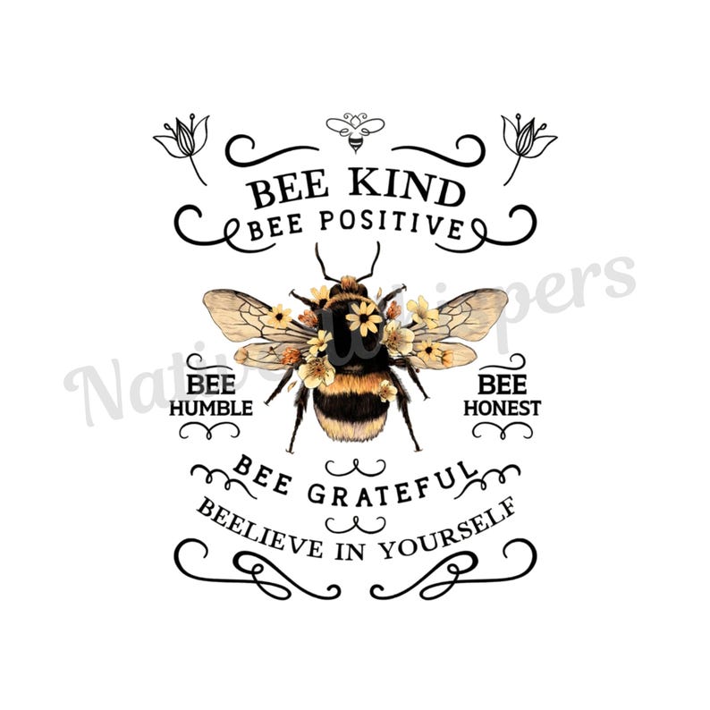 Bee Kind Bee Positive Inspirational PNG & JPG Floral Bee Quote Art ...