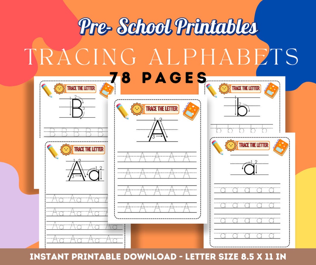 Tracing Alphabets, Printable 78 Pages, Handwriting Practice, Preschool ...