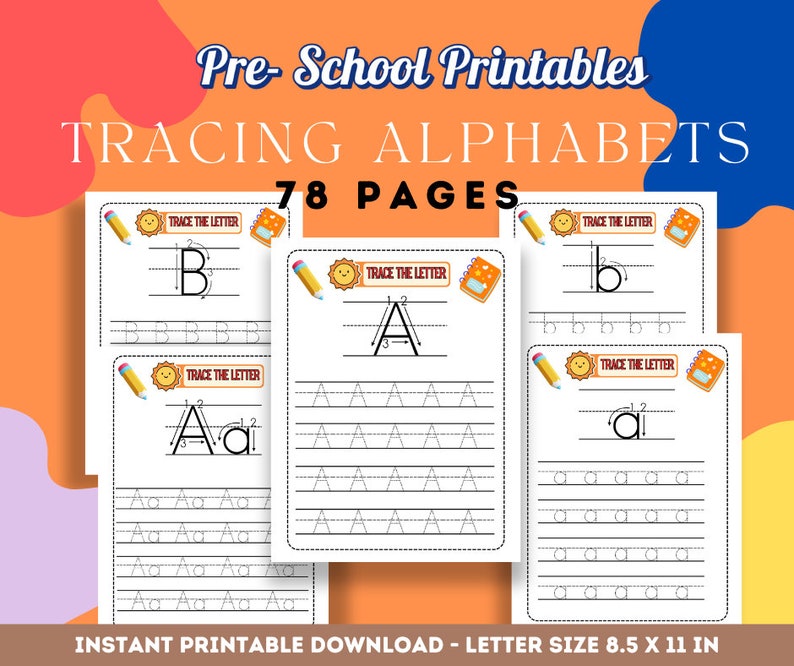 Tracing Alphabets, Printable 78 Pages, Handwriting Practice, Preschool ...
