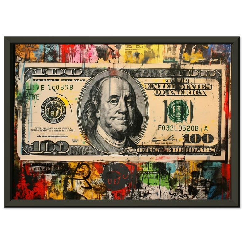 100 Dollar Bill Graffiti Art Museum-quality Matte Paper Metal Framed ...