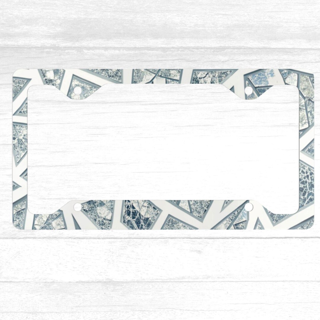 Stained Glass Mosaic License Plate Frame: White Aluminum Car Accessory ...