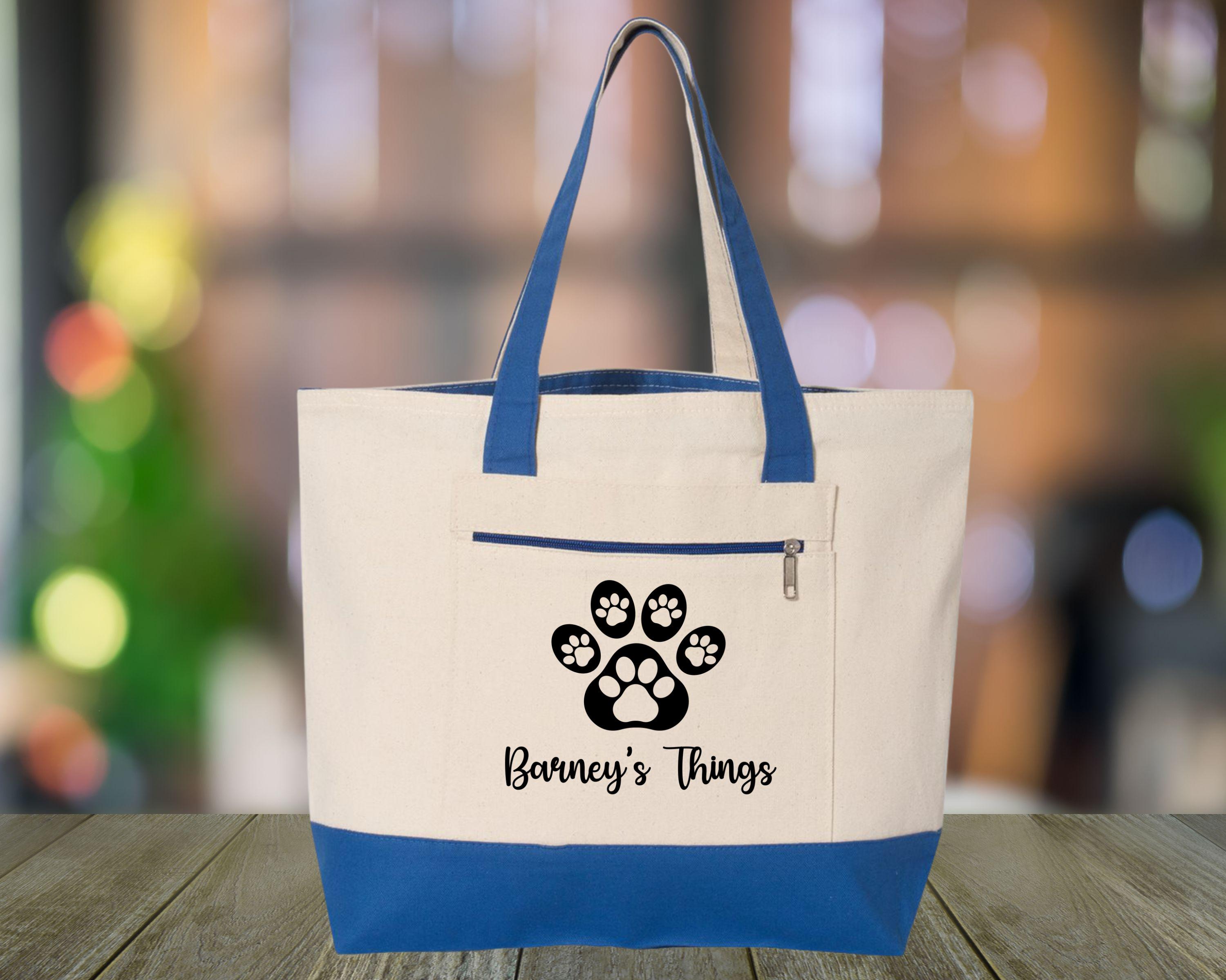 Personalized Dog Tote Bag | Custom Paw Print Canvas Pet Travel Bag - Etsy