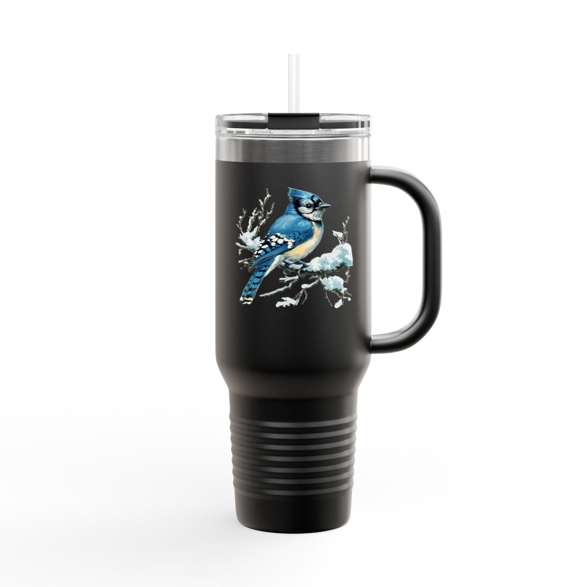 Blue Bird Winter 40oz Insulated Travel Mug With Handle - Bird Lover ...