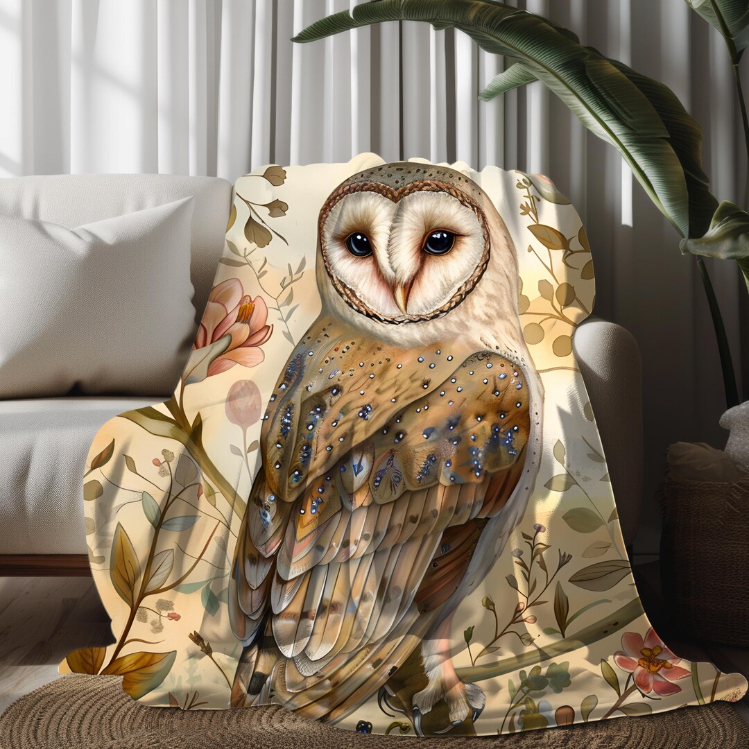 Sherpa Fleece Blanket, Owl Print Beige Forestcore Design, Owl Lover ...