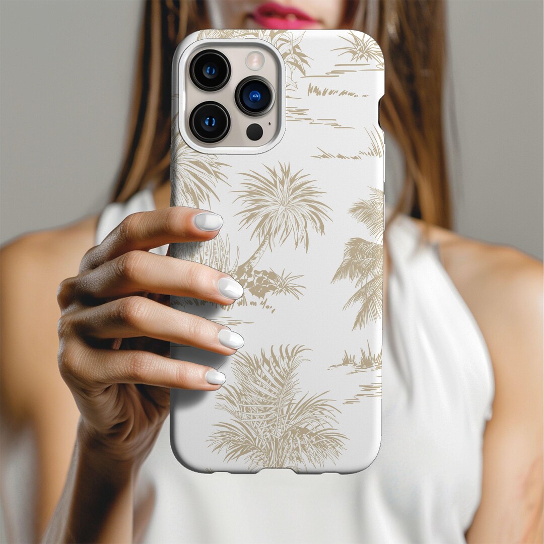 Beige Palm Trees Tropical iPhone Case, Magnetic Tough Case, Phone Cover ...