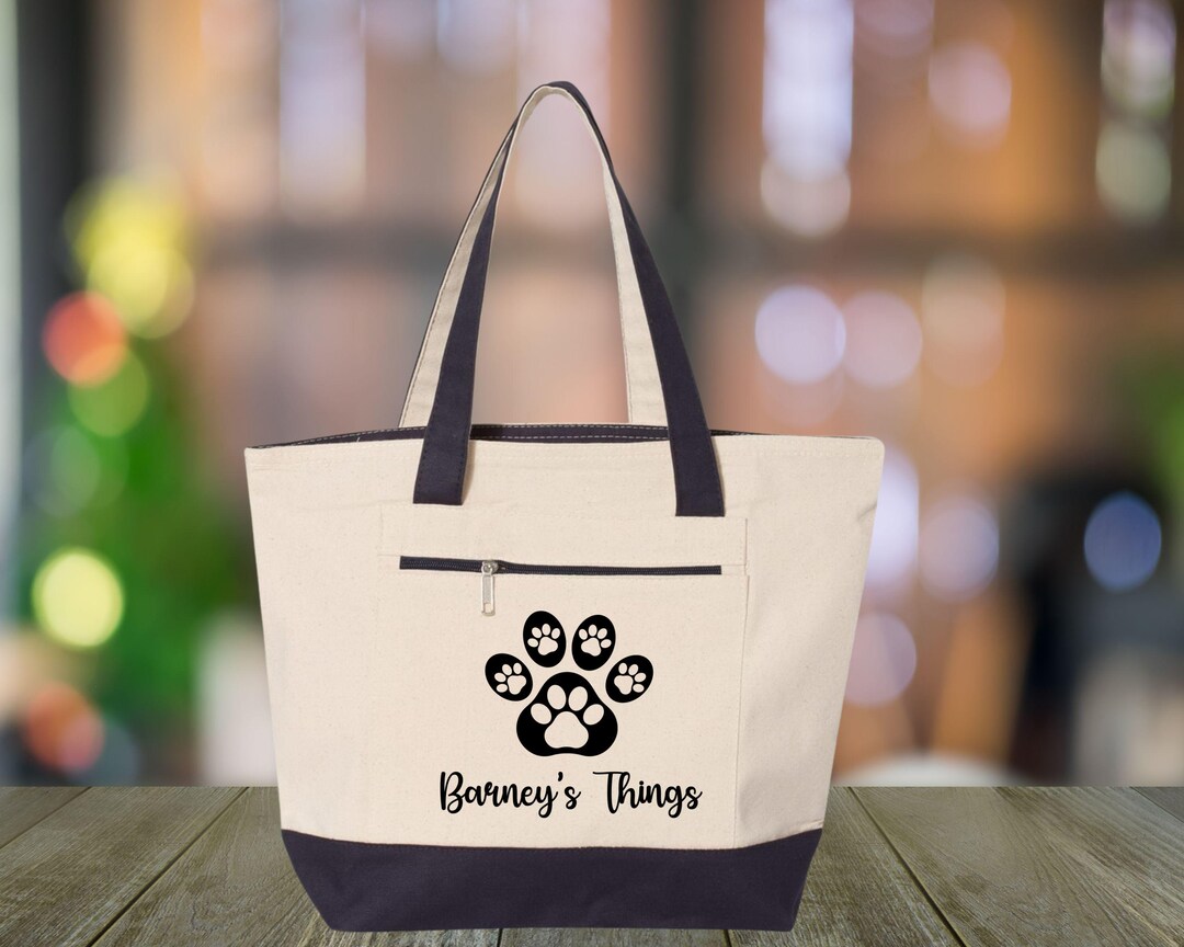 Personalized Dog Tote Bag | Custom Paw Print Canvas Pet Travel Bag - Etsy