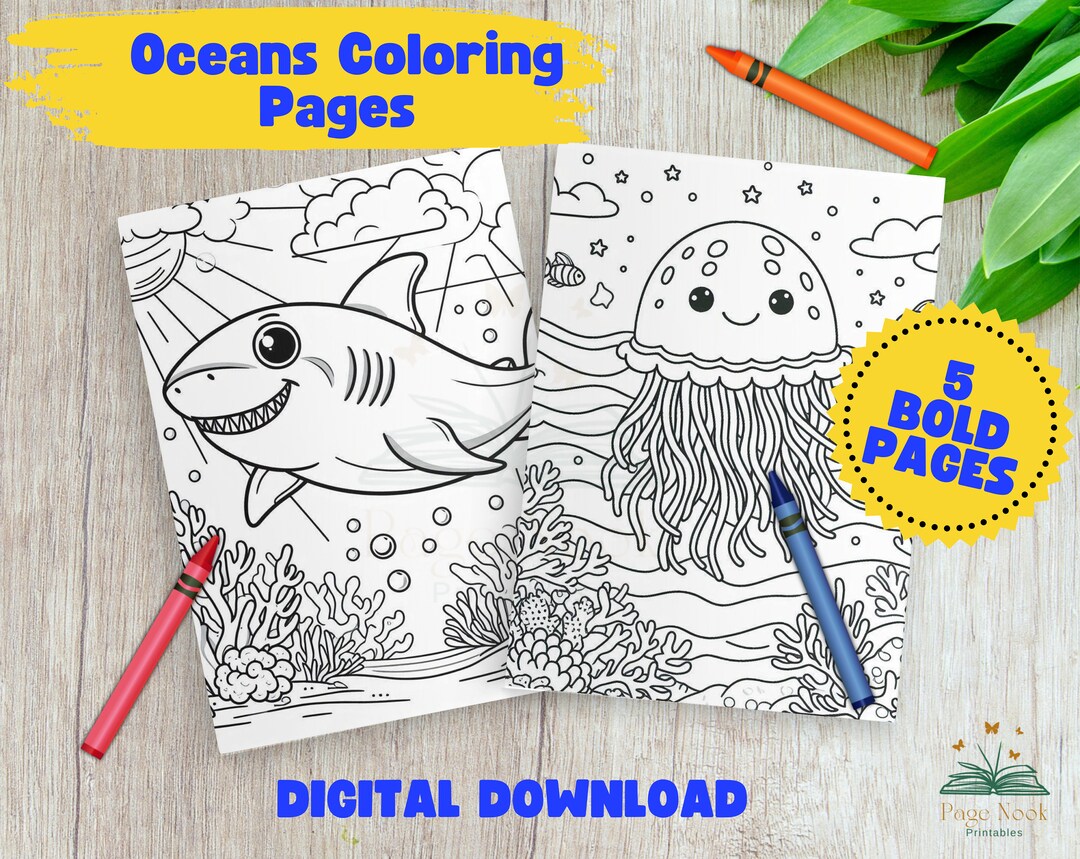 Ocean Creatures Coloring Pages - Etsy