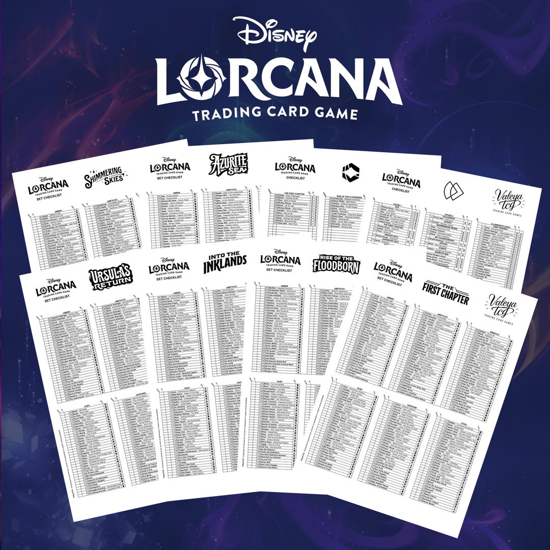 Disney Lorcana All 6 Sets Promo Checklist Black & White Digital Download Card List azurite Sea ...