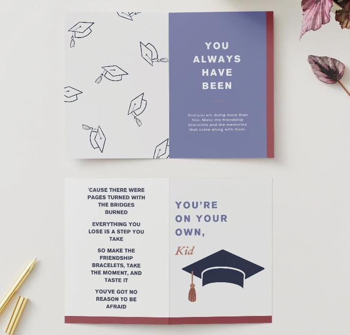 Swiftie "you're on Your Own, Kid" Graduation Card - Etsy