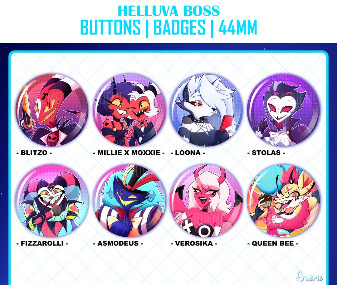 44mm Badges, Helluva Boss, Blitzo, Millie Moxxie, Loona, Stolas ...