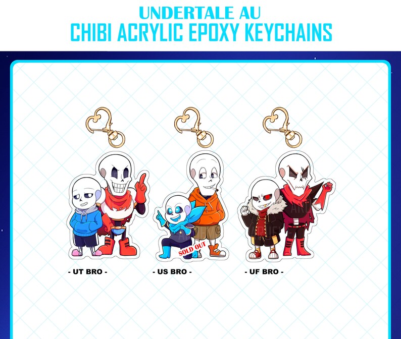 Undertale Au's Acrylic Epoxy Charm, Sans, Papyrus, Error, Ink, Cross ...