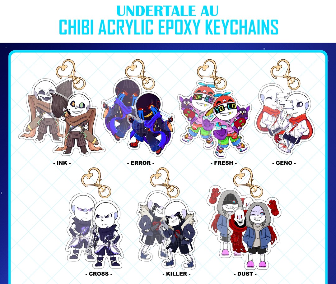 Undertale Au's Acrylic Epoxy Charm, Sans, Papyrus, Error, Ink, Cross ...