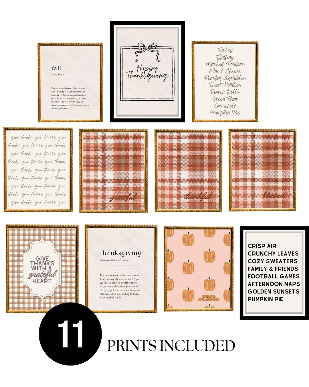 Thanksgiving Printable Gallery Wall Art Bundle | 11 Print at Home ...