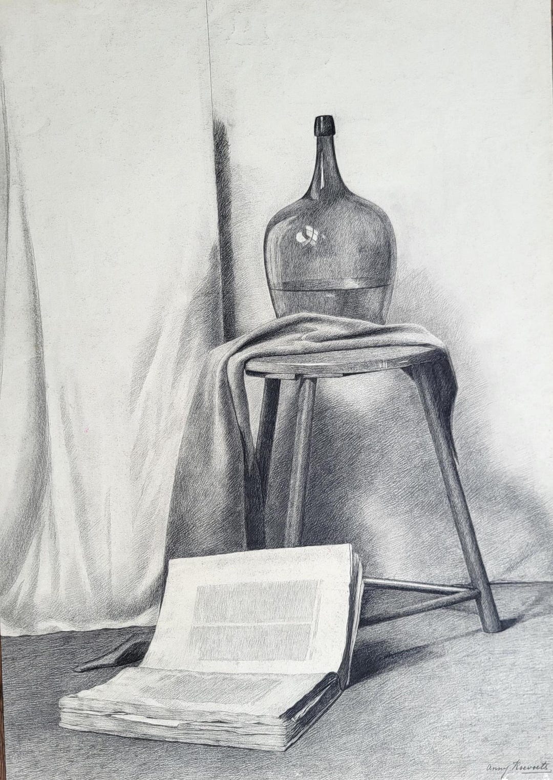 Original Antique Drawing C.1930 Graphite Drawing, Still Life ...