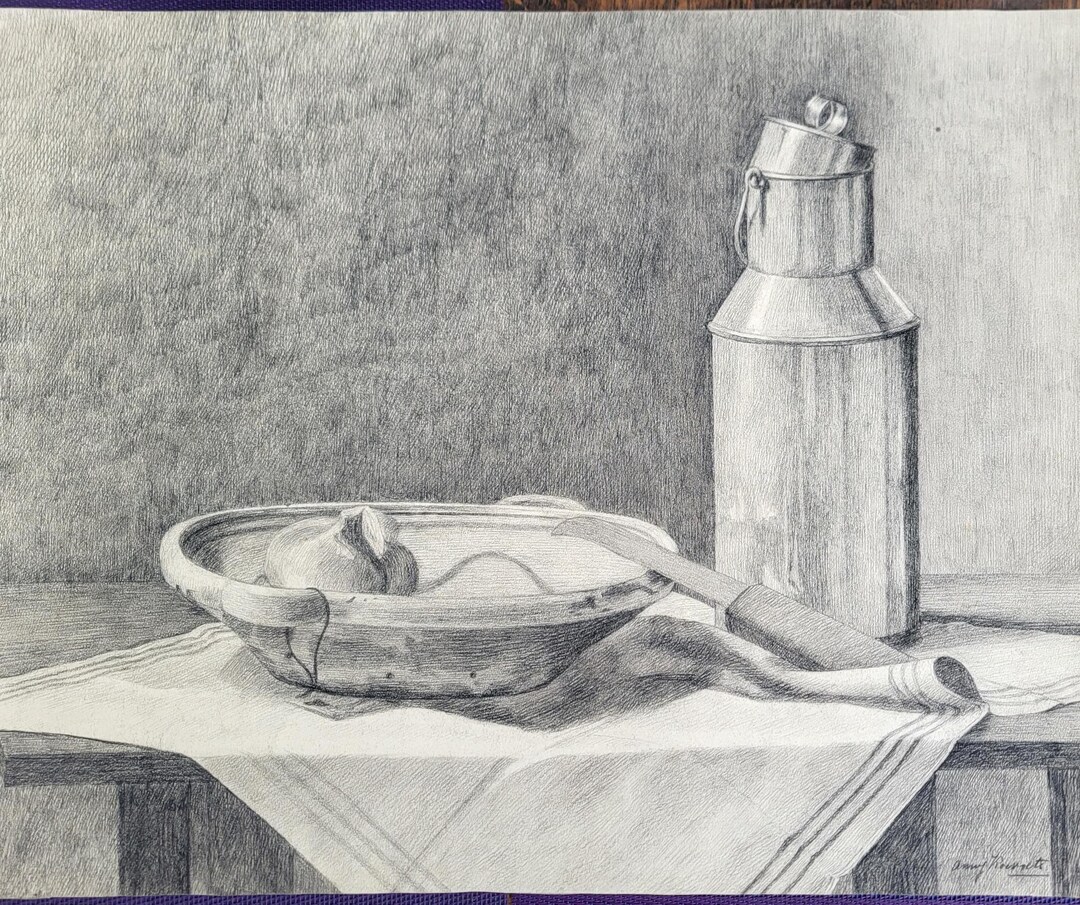 1930 Antique Dutch Still Life Drawing by Anny Koevoets - Kitchen Wall ...