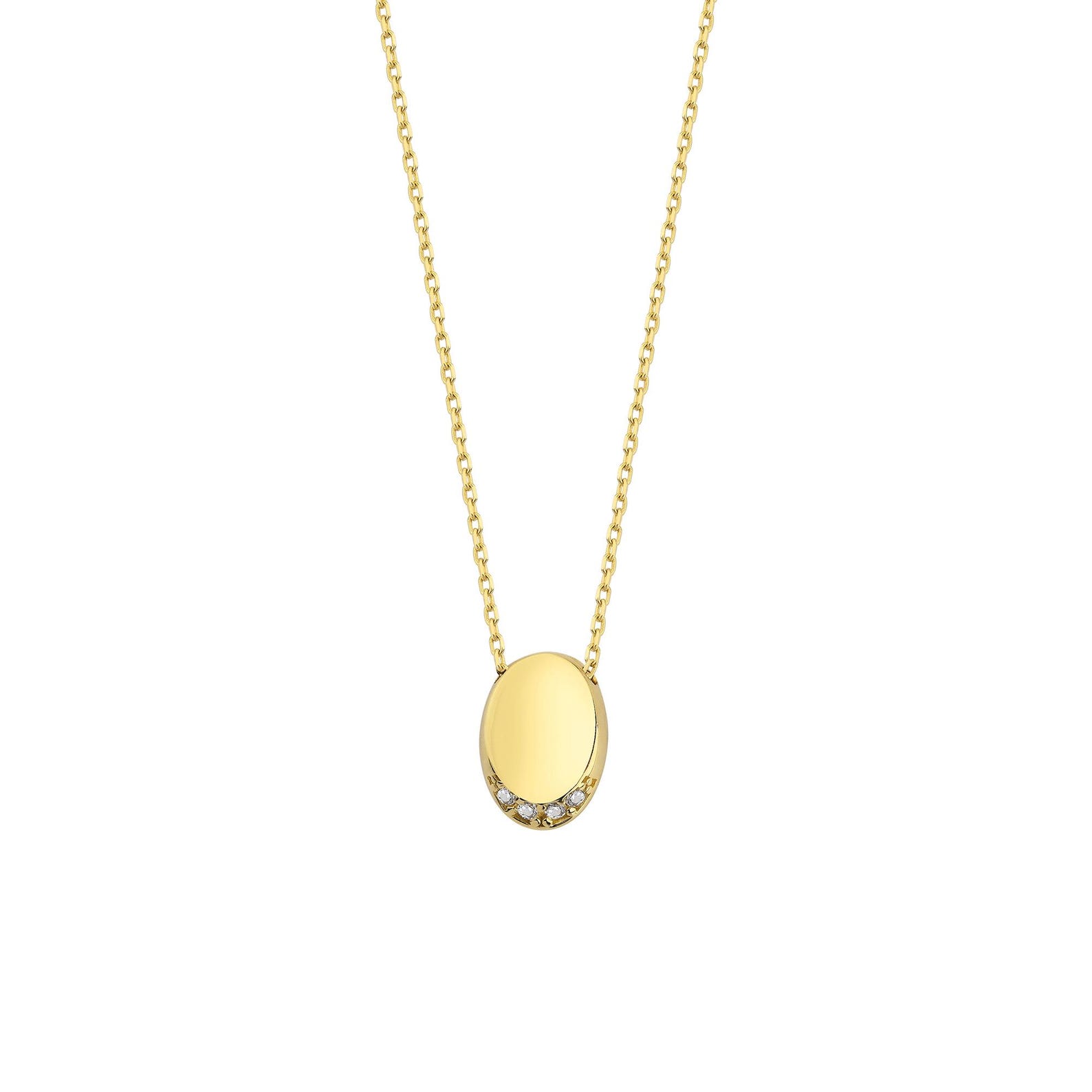 14K Solid Gold Tiny Oval Necklace - Dainty Gold Small CZ Pendant ...