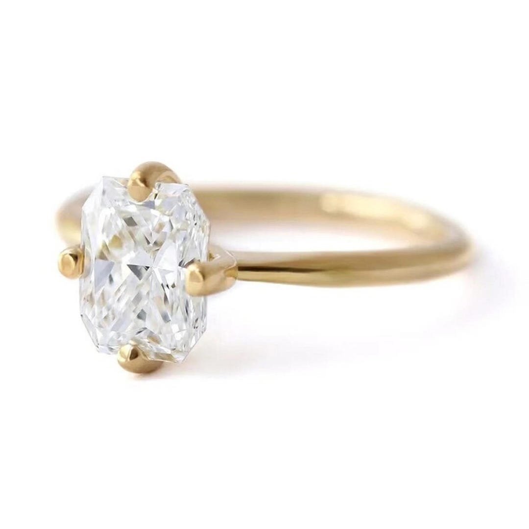 14k Gold Plated Solitaire NSEW Prongs Rings, 1 CT Radiant Cut ...