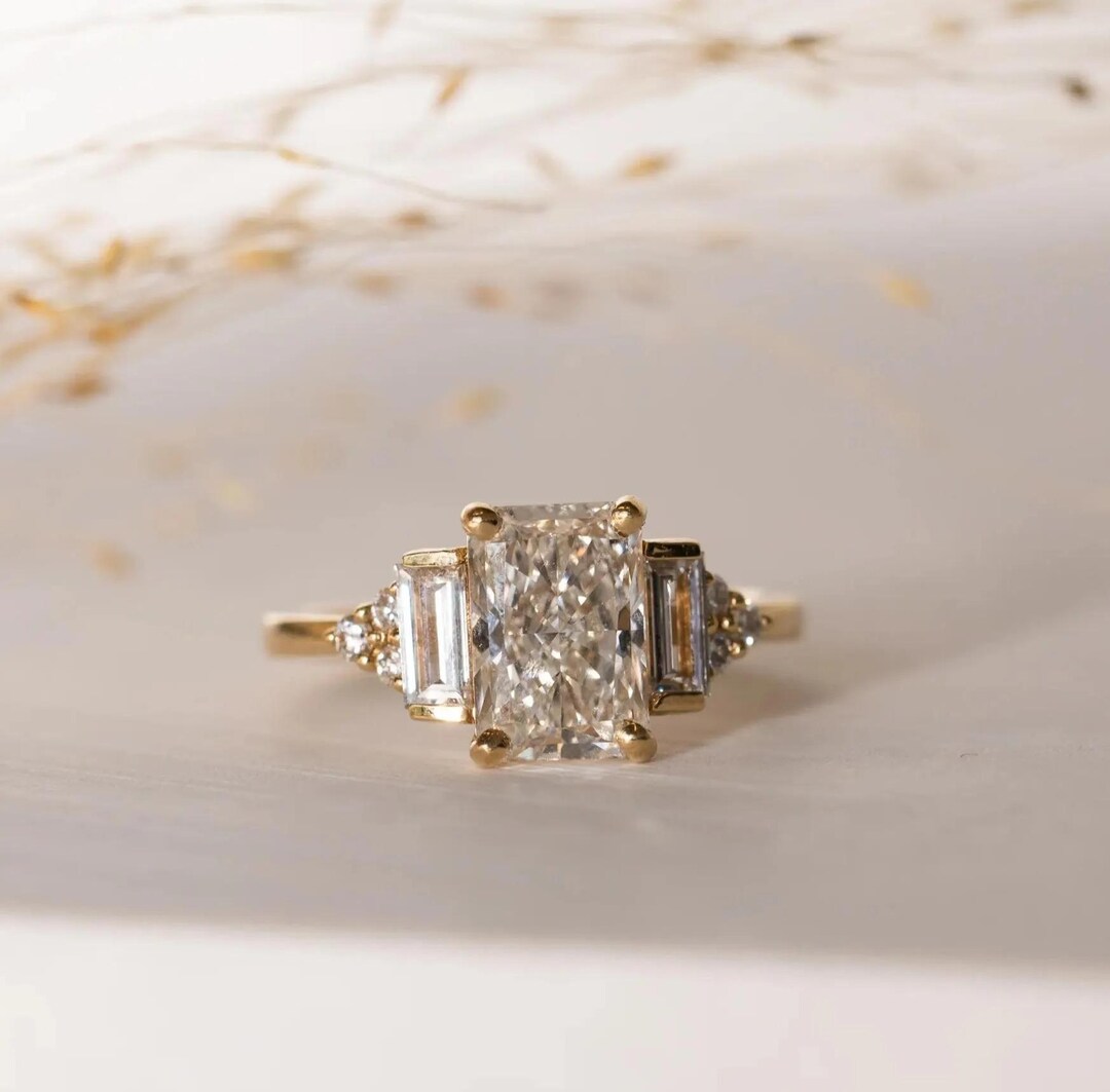 2.5 CT Radiant Cut Moissanite Diamond Engagement Ring, Five Stone ...