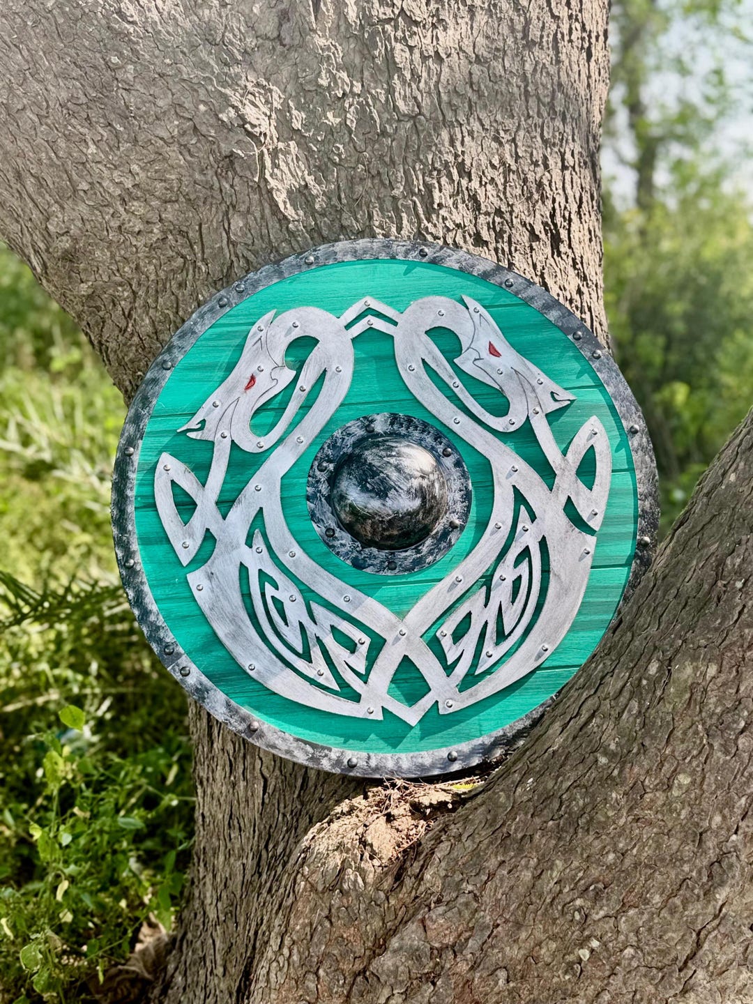 Medieval Dragon Battle Worn Viking Shield, Wooden Valhalla Viking Round ...