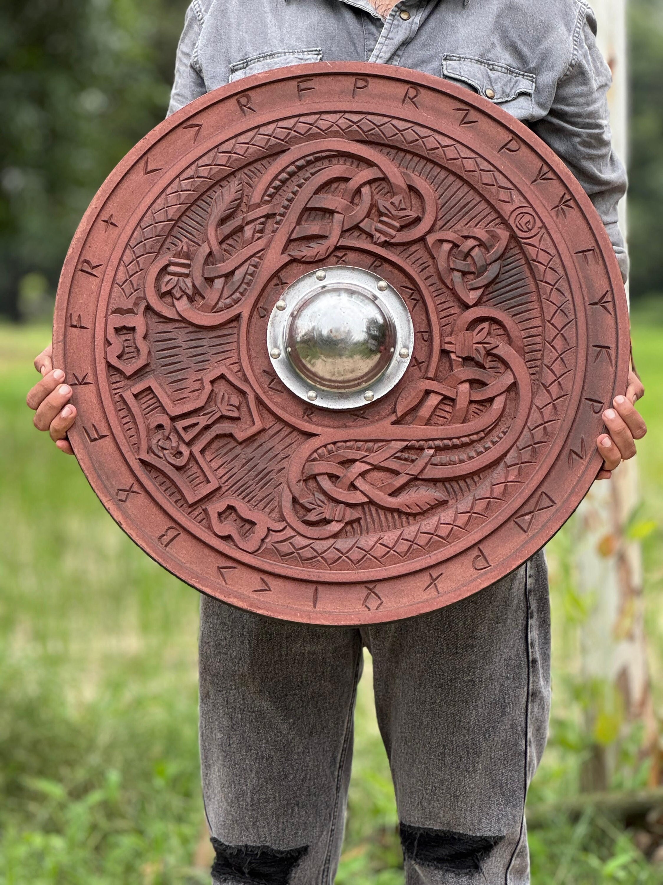 Medieval Valhalla Carved Wooden Viking Shield, Norse Shield, Ragnar ...