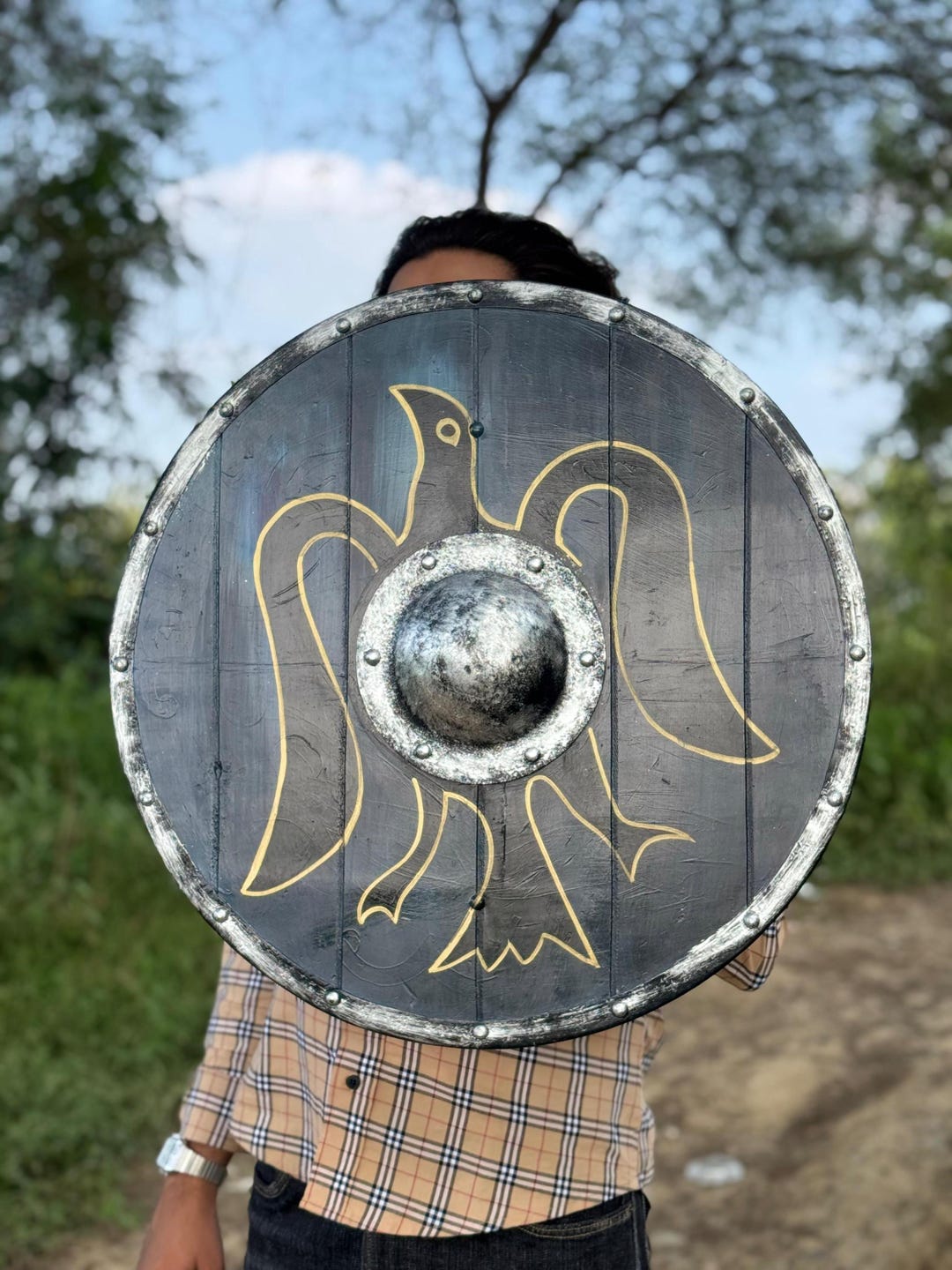 Authentic Viking Shield, Wooden Valhalla Raven Viking Shield for Men ...