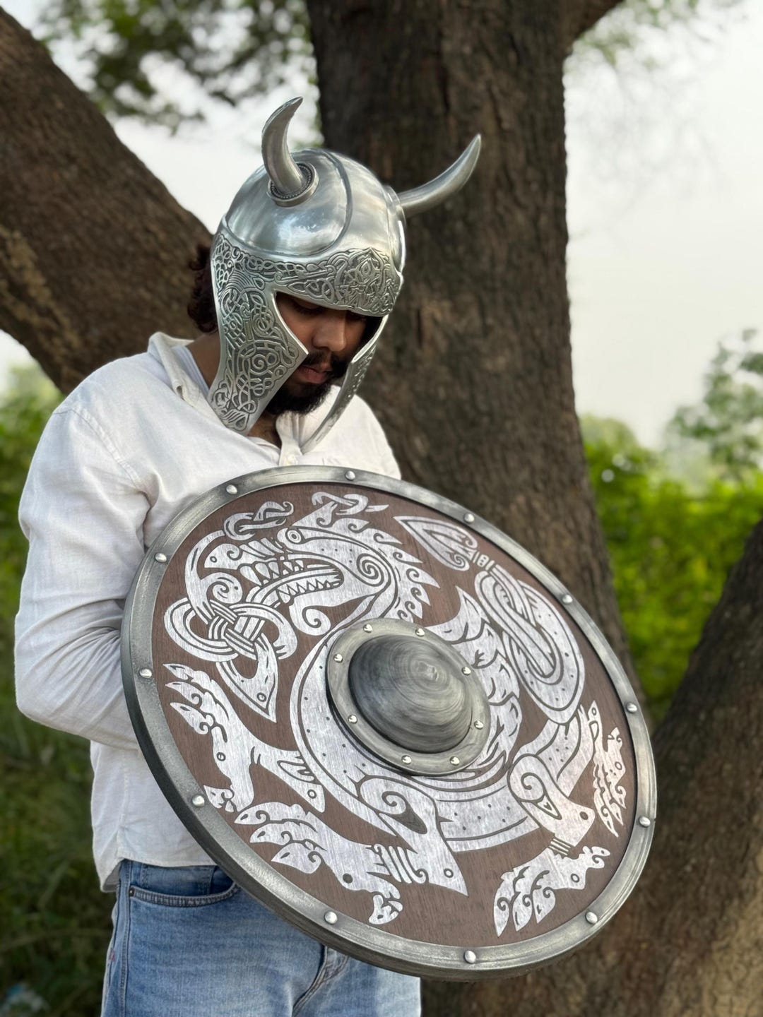 Wooden Viking Dragon Shield, Battle Ready Valhalla Viking Shield Gift ...