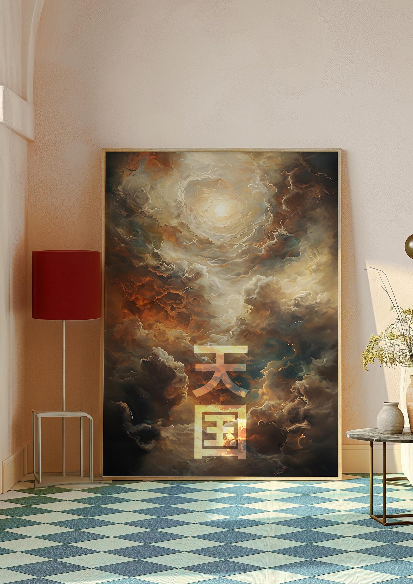 Heaven Poster Vintage Oil Paint Religious Wall Art Spiritual Print ...