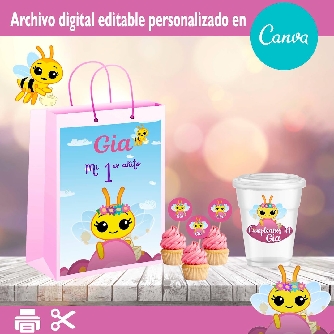 Little Plim Plim Bee Editable Digital File in Canva for Birthday or ...