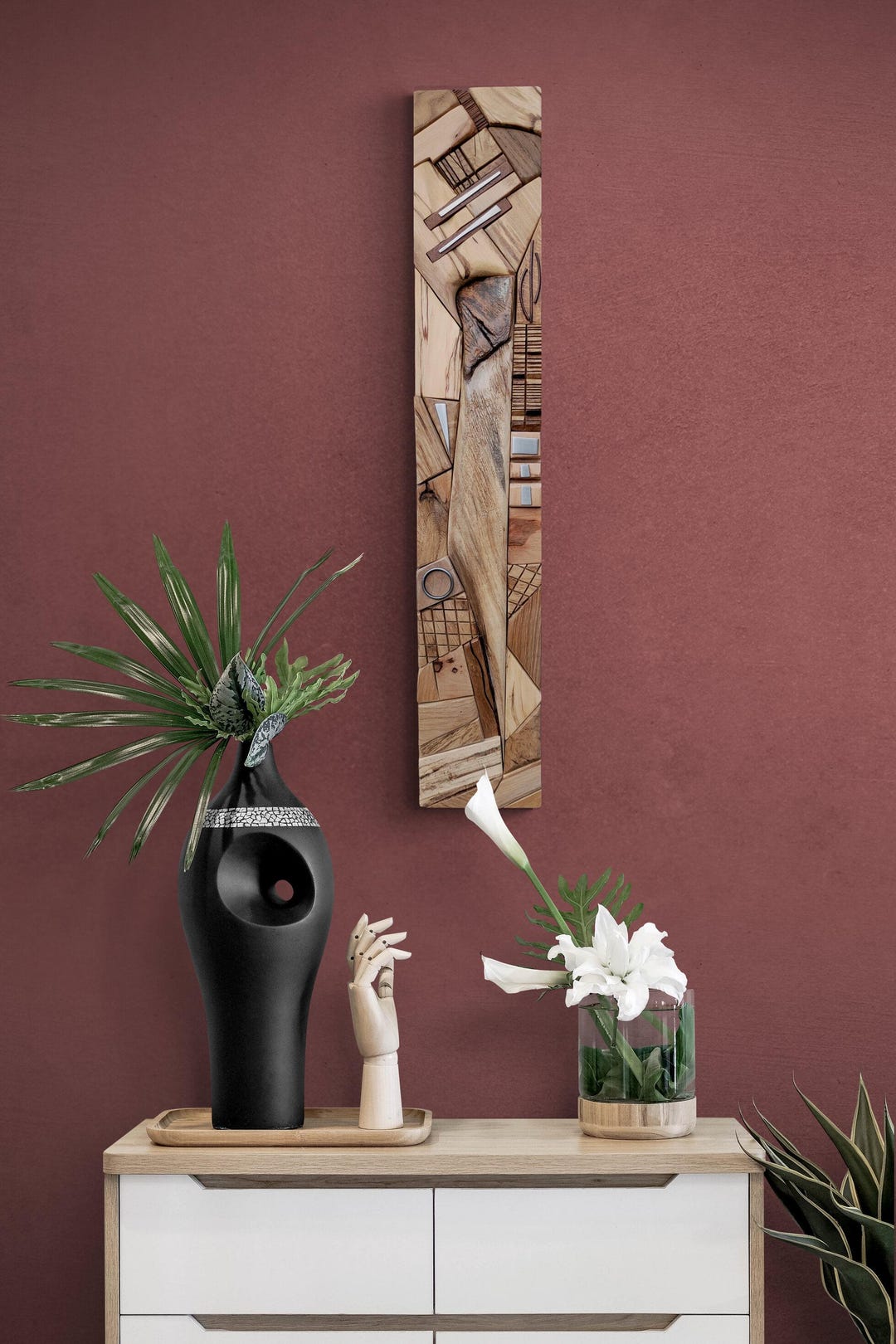Recycled Wood, Metal and Leather Wall Sculpture – Contemporary Wall Art ...