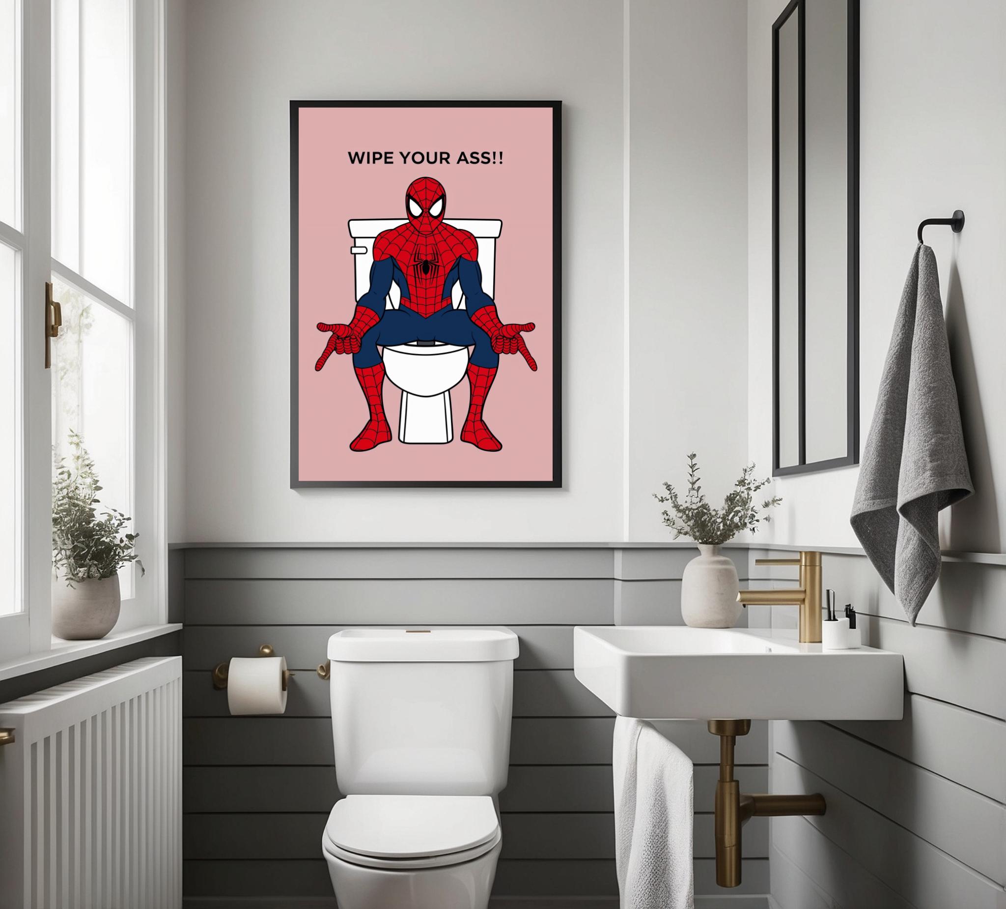 Spider-man Toilet Art, Funny Bathroom Decor, Marvel Quote 'wipe Your ...