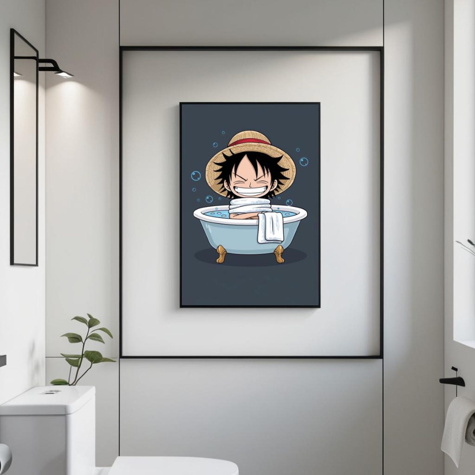 Luffy Minimalist Bathtub Art, Funny Bathroom Decor, One Piece Wall Art ...